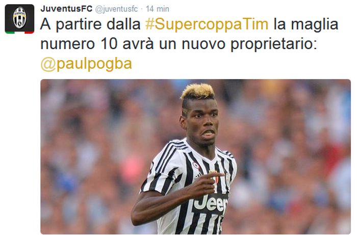 Pogba numero 10 della Juventus: ufficiale
